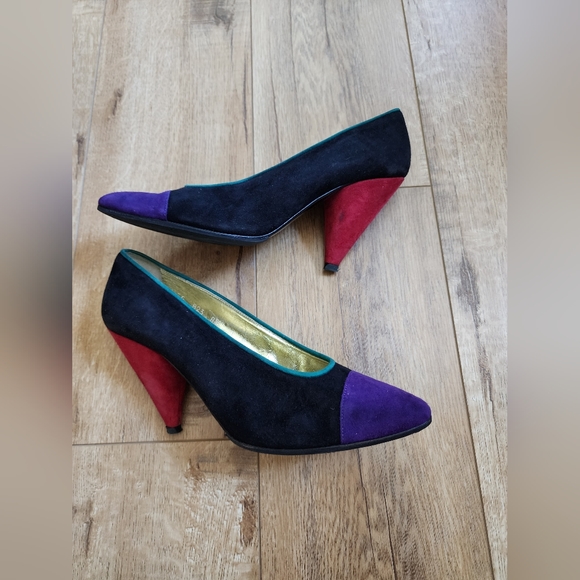 Escada | Shoes | Vintage Escada Italy Suede Leather Colorblock Pumps Sz ...